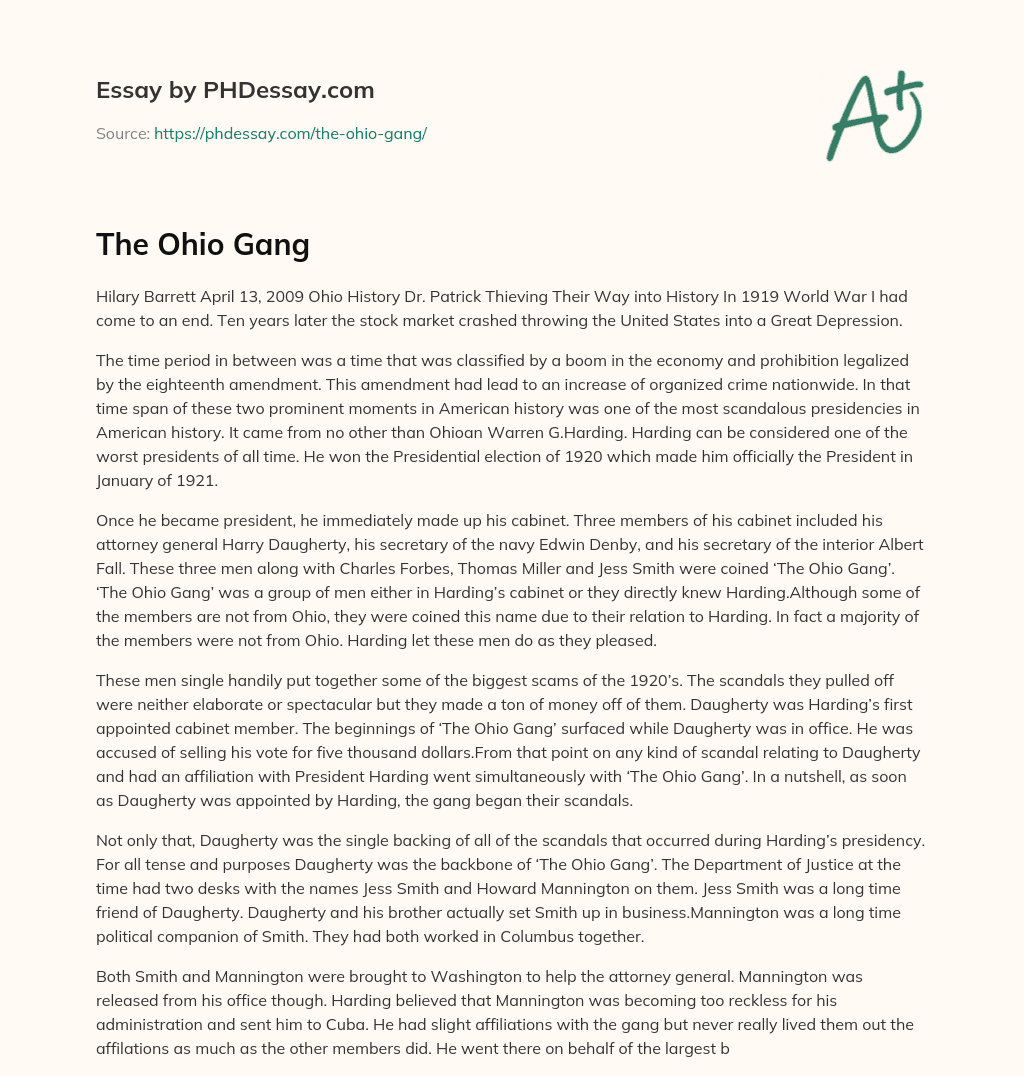 The Ohio Gang Definition Example - PHDessay.com