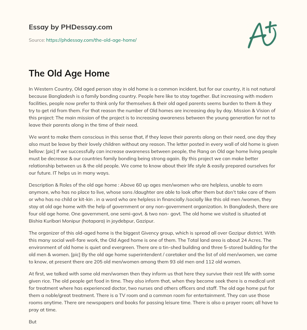 The Old Age Home - PHDessay.com