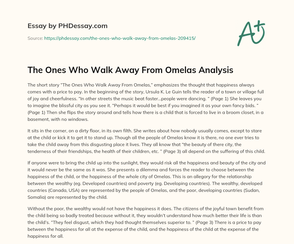 The Ones Who Walk Away From Omelas Analysis Essay Example (400 Words ...