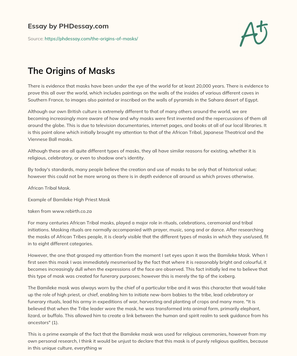 The Origins of Masks - PHDessay.com