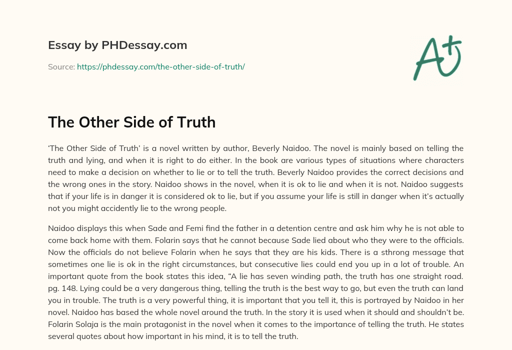 The Other Side Of Truth Summary And Analysis Example (300 Words ...
