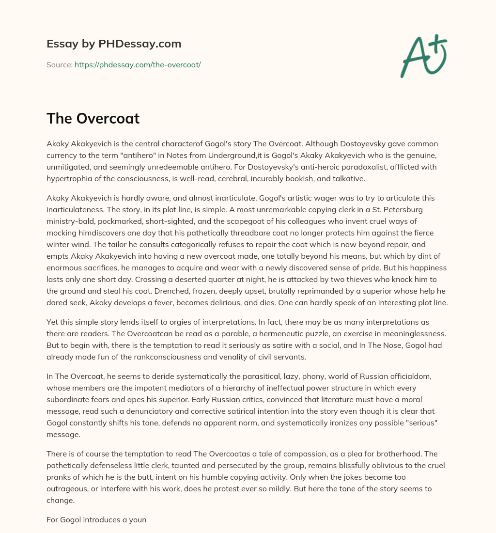 The Overcoat - PHDessay.com