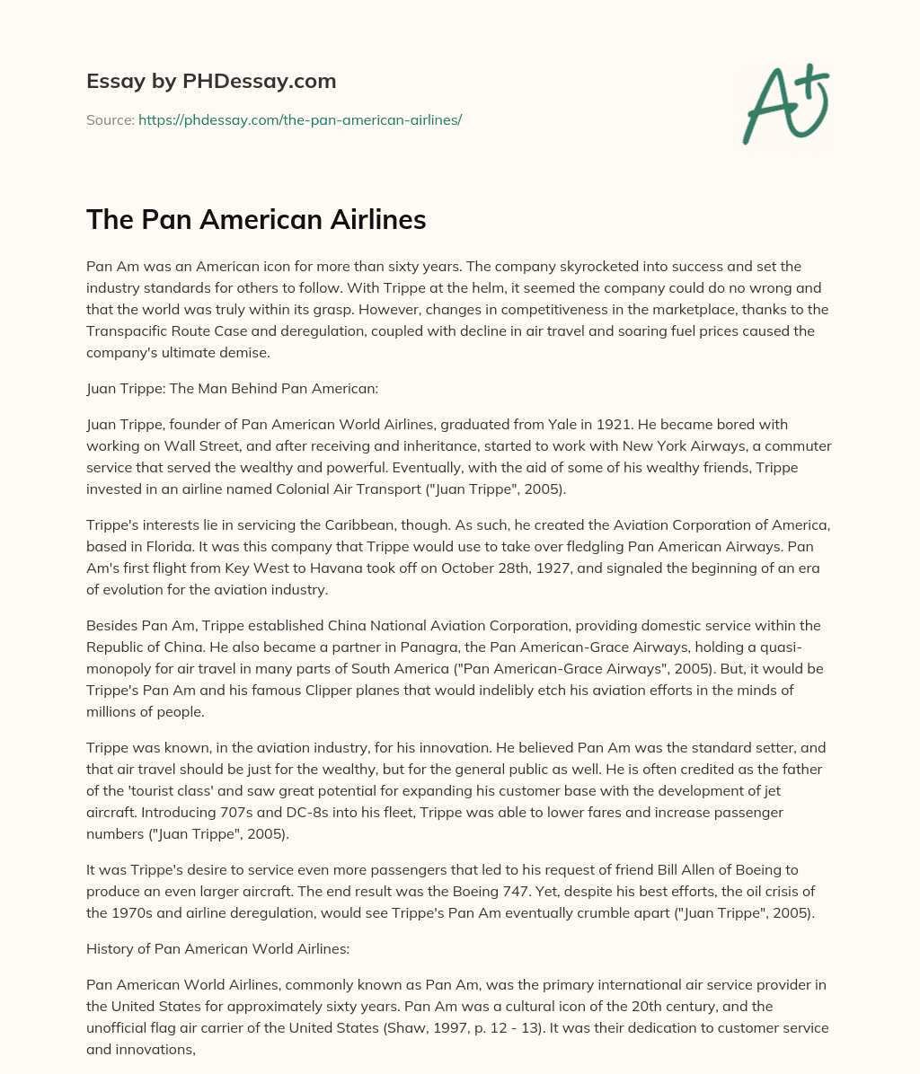 The Pan American Airlines - PHDessay.com