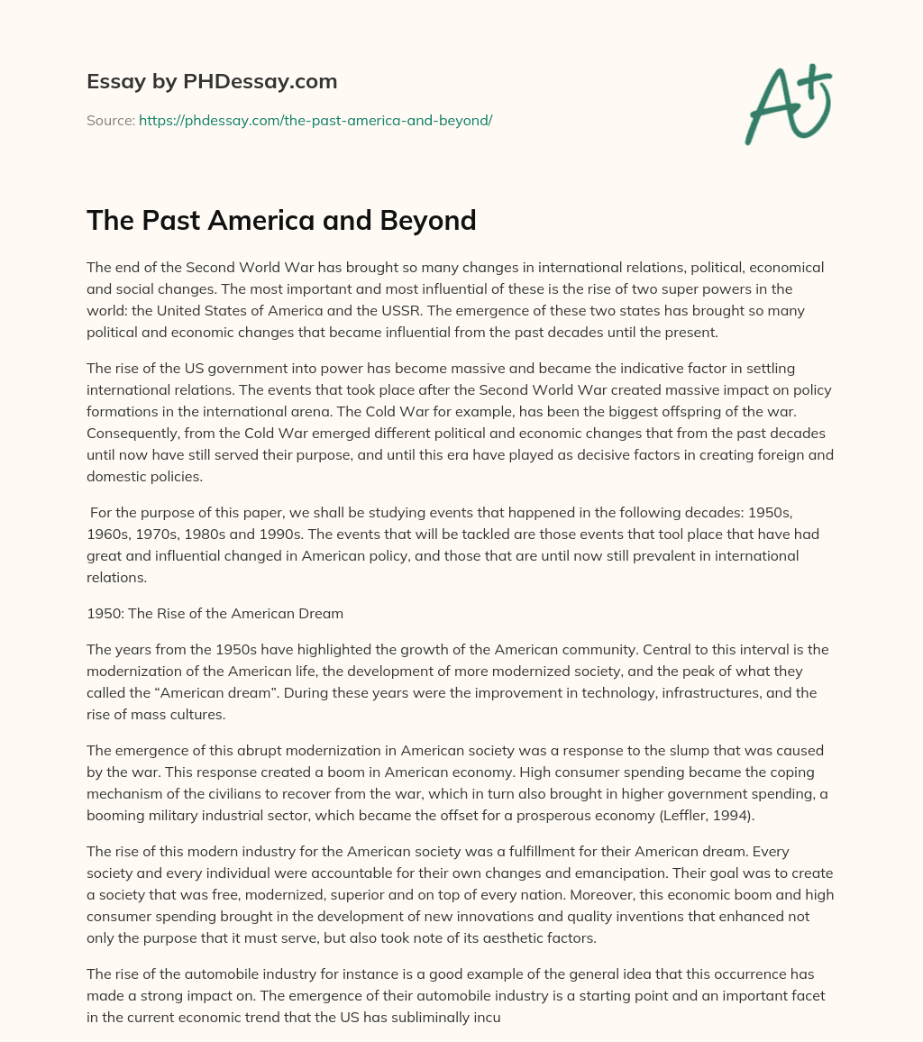 The Past America and Beyond - PHDessay.com