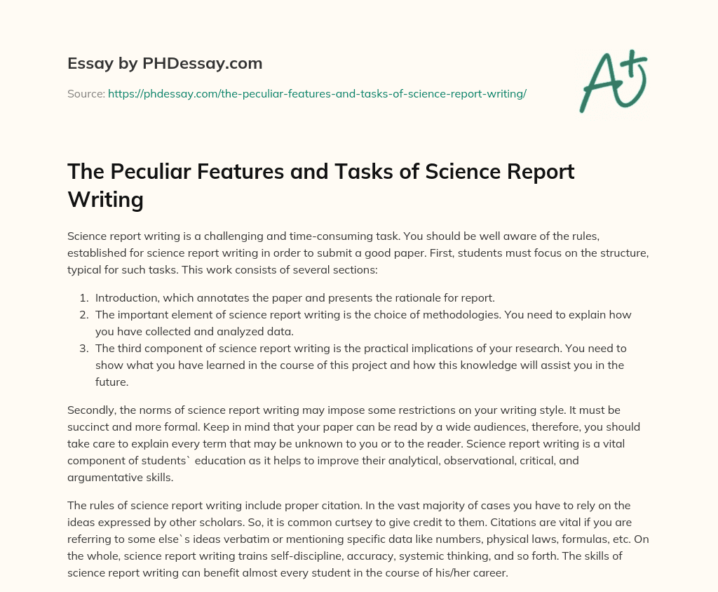 The Peculiar Features and Tasks of Science Report Writing (300 Words ...