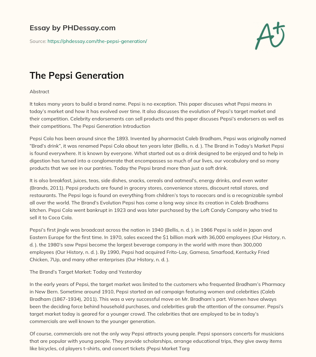 The Pepsi Generation - PHDessay.com