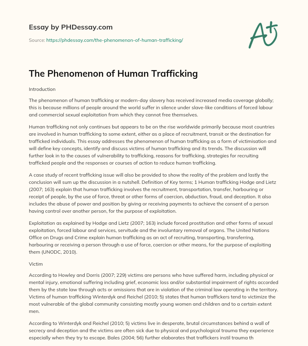 The Phenomenon of Human Trafficking - PHDessay.com