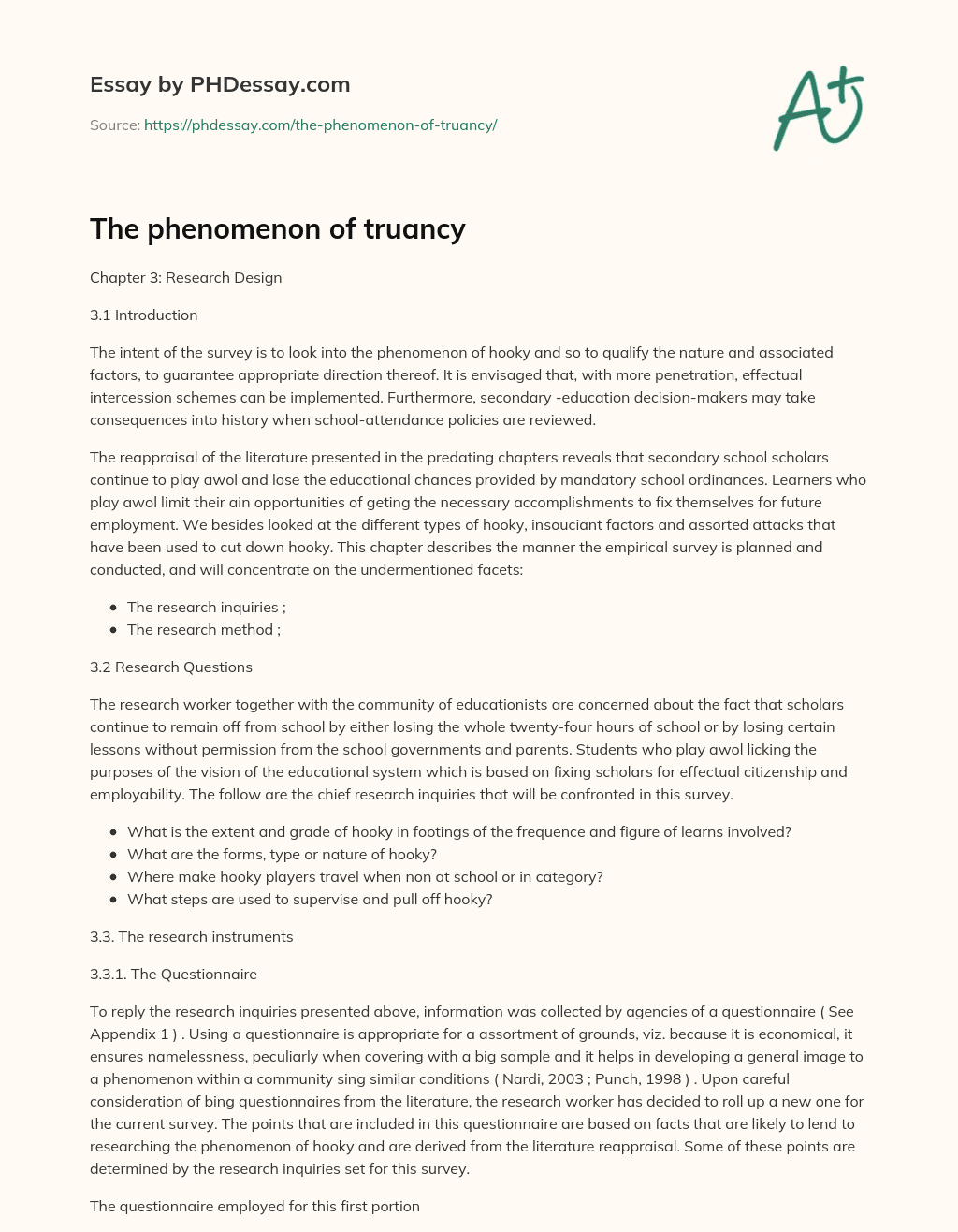 The phenomenon of truancy - PHDessay.com