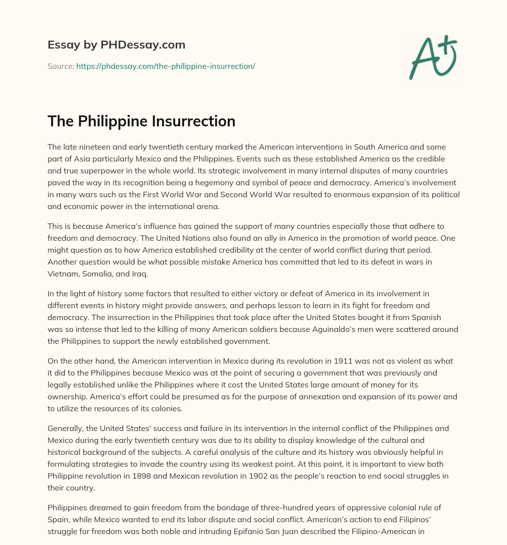 The Philippine Insurrection - PHDessay.com
