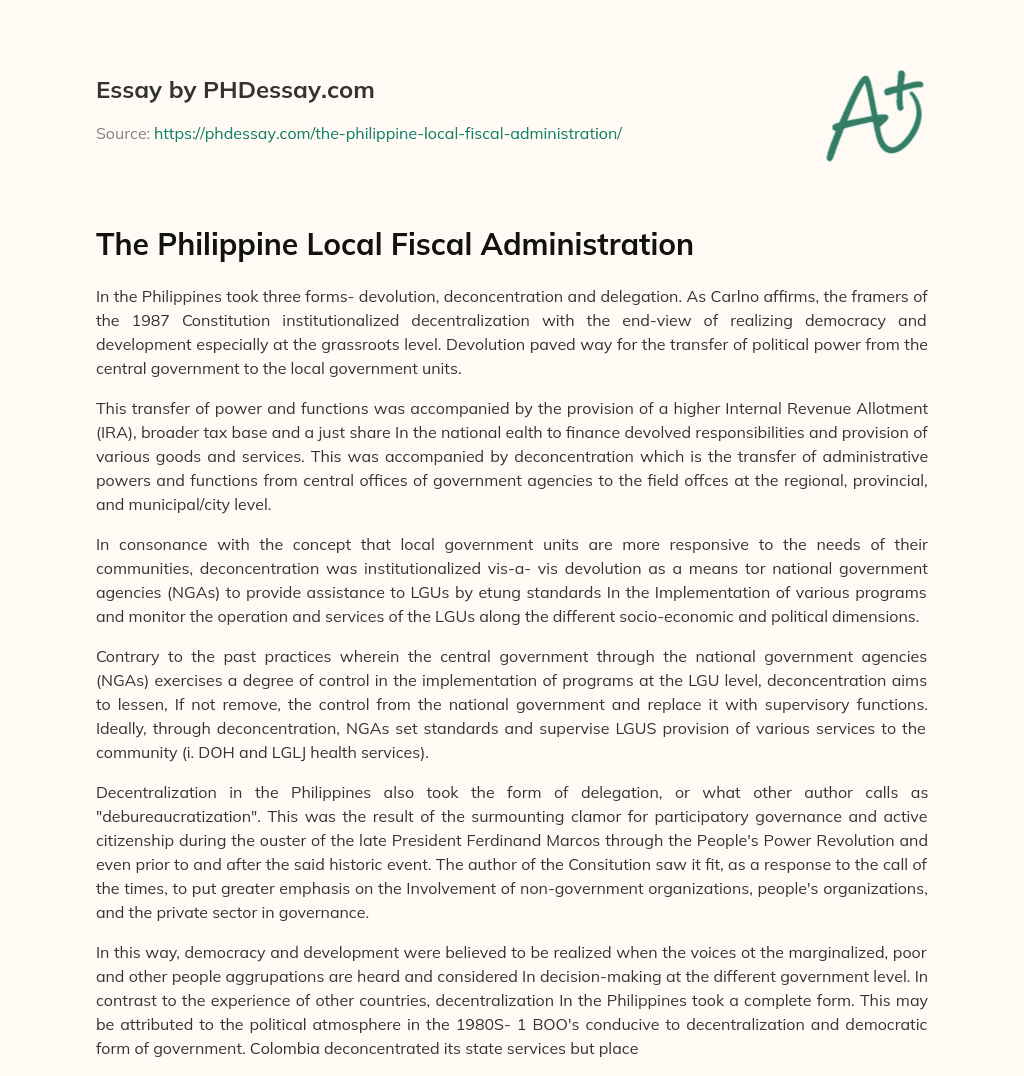 The Philippine Local Fiscal Administration - PHDessay.com