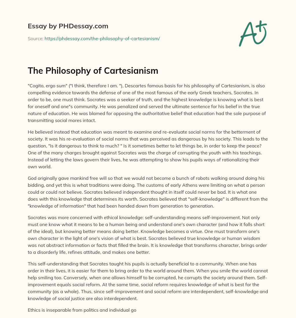 The Philosophy of Cartesianism - PHDessay.com