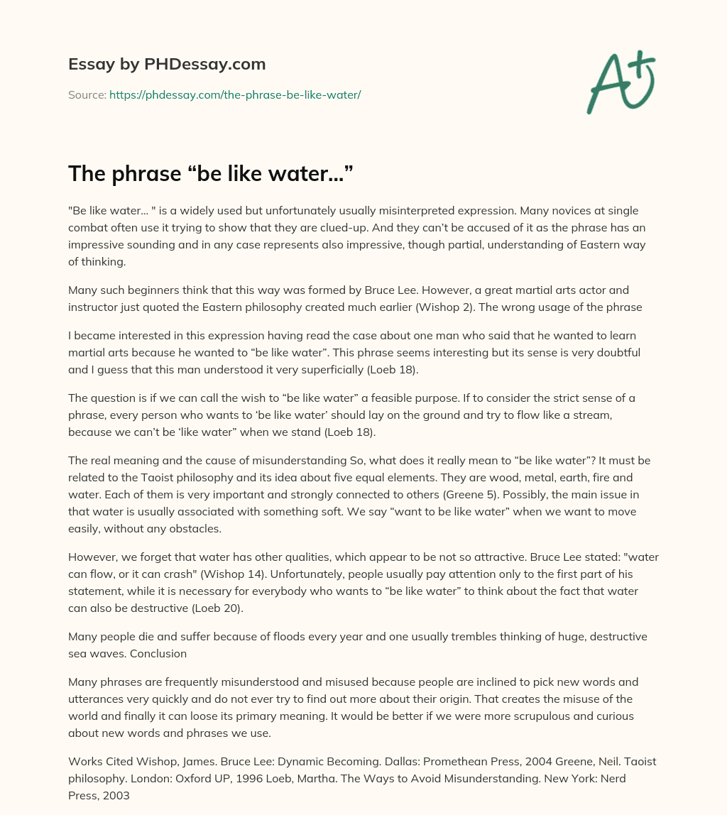 The phrase “be like water…” (500 Words) - PHDessay.com