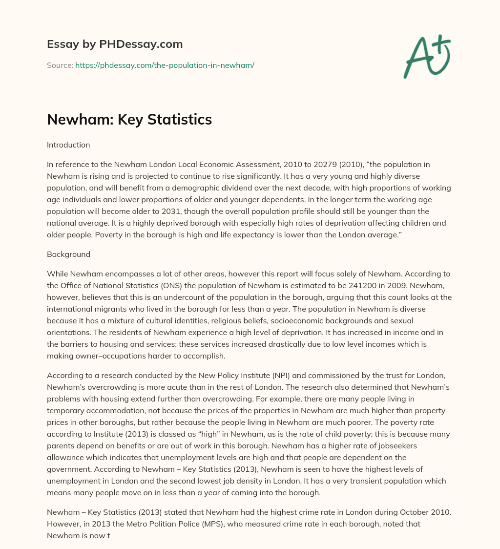 Newham: Key Statistics - PHDessay.com