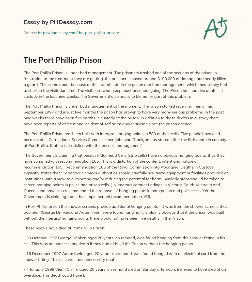 The Port Phillip Prison - PHDessay.com