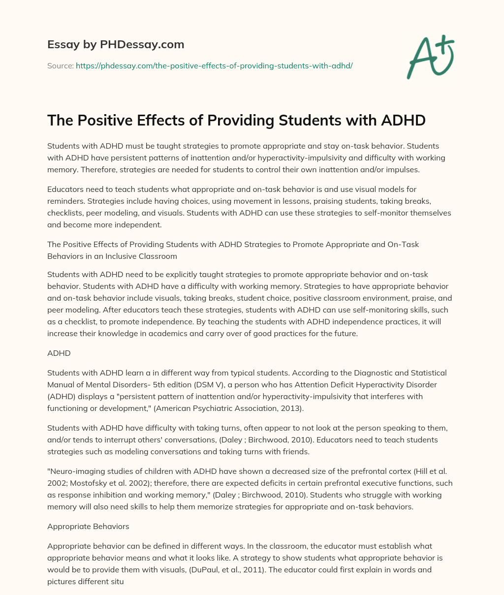 The Positive Effects of Providing Students with ADHD - PHDessay.com