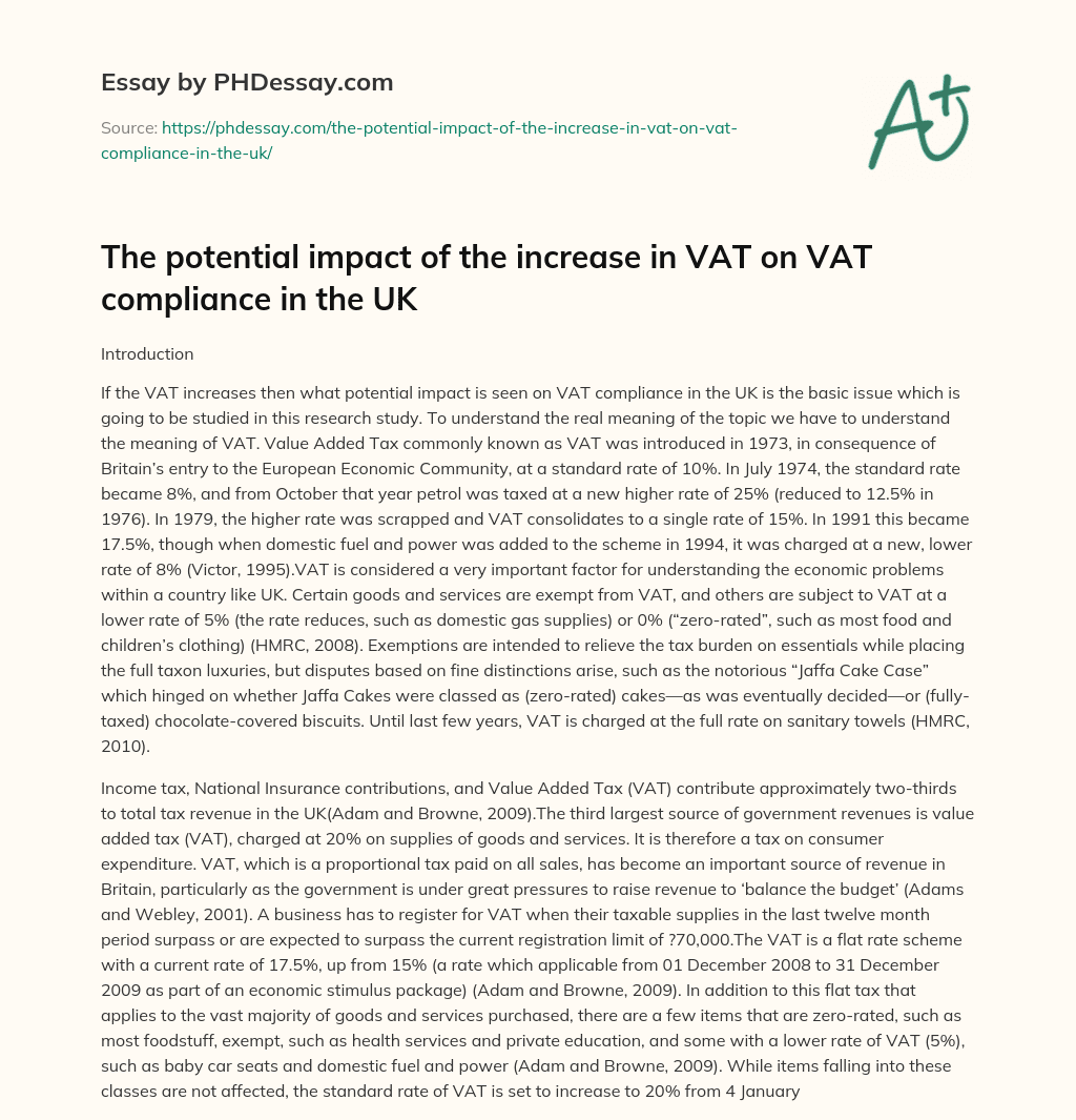The potential impact of the increase in VAT on VAT compliance in the UK ...