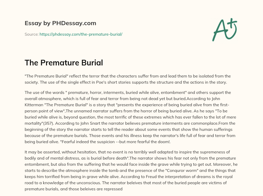 The Premature Burial Analysis Paper Example (300 Words) - PHDessay.com
