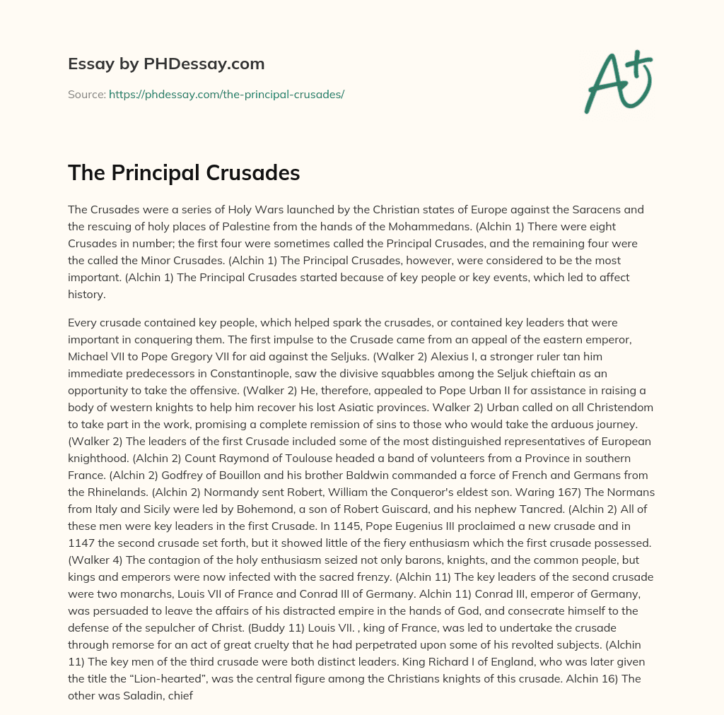 The Principal Crusades - PHDessay.com