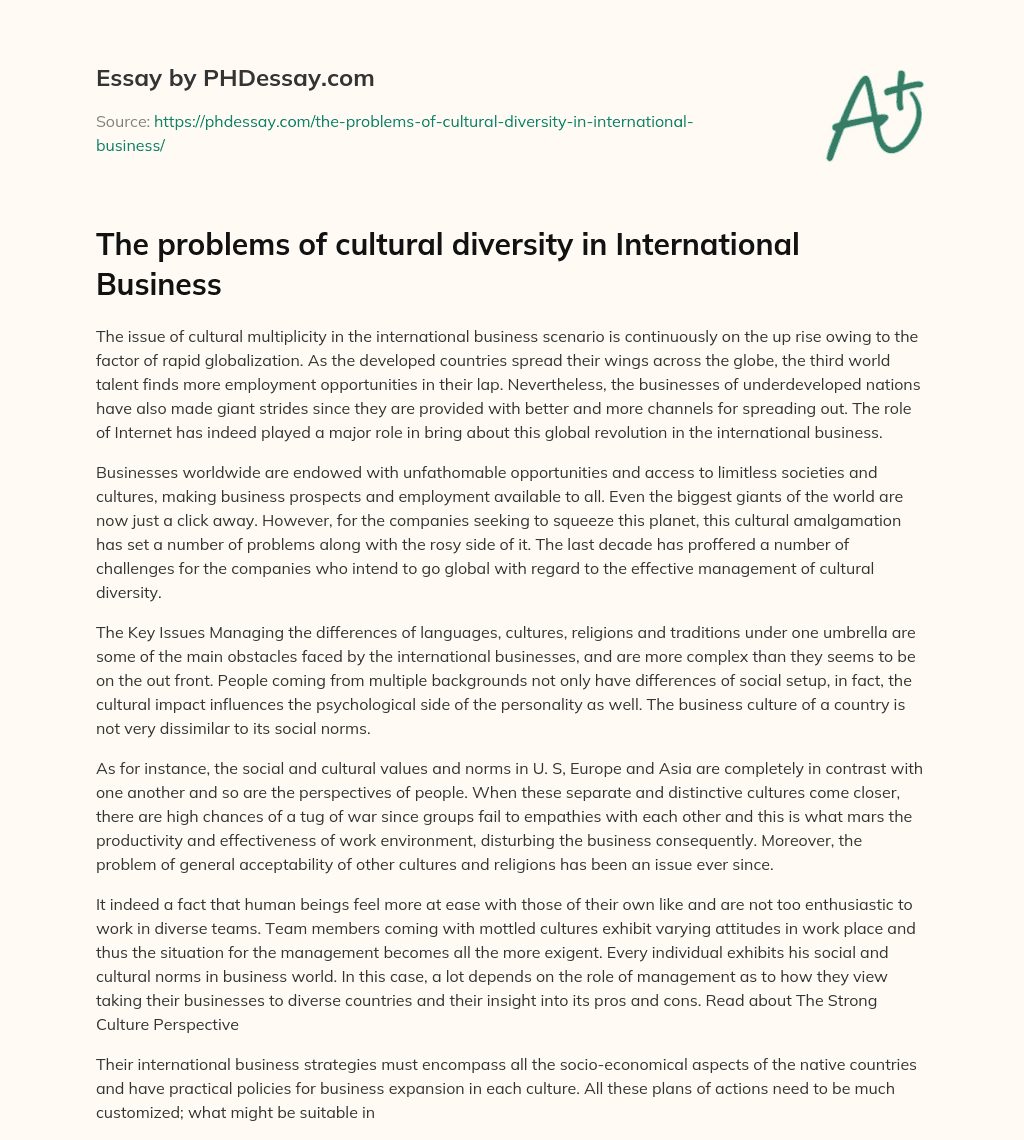 The Problems Of Cultural Diversity In International Business Essay ...