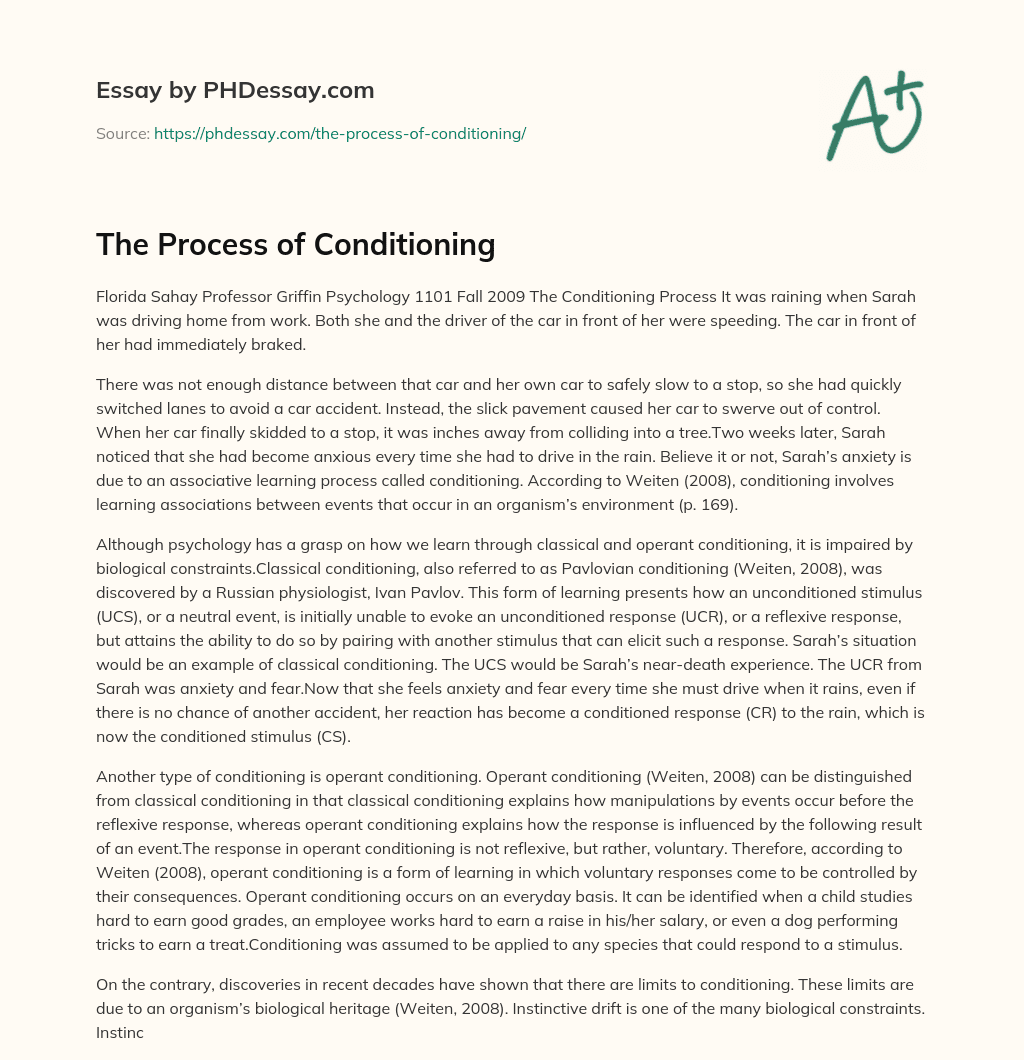 The Process of Conditioning - PHDessay.com