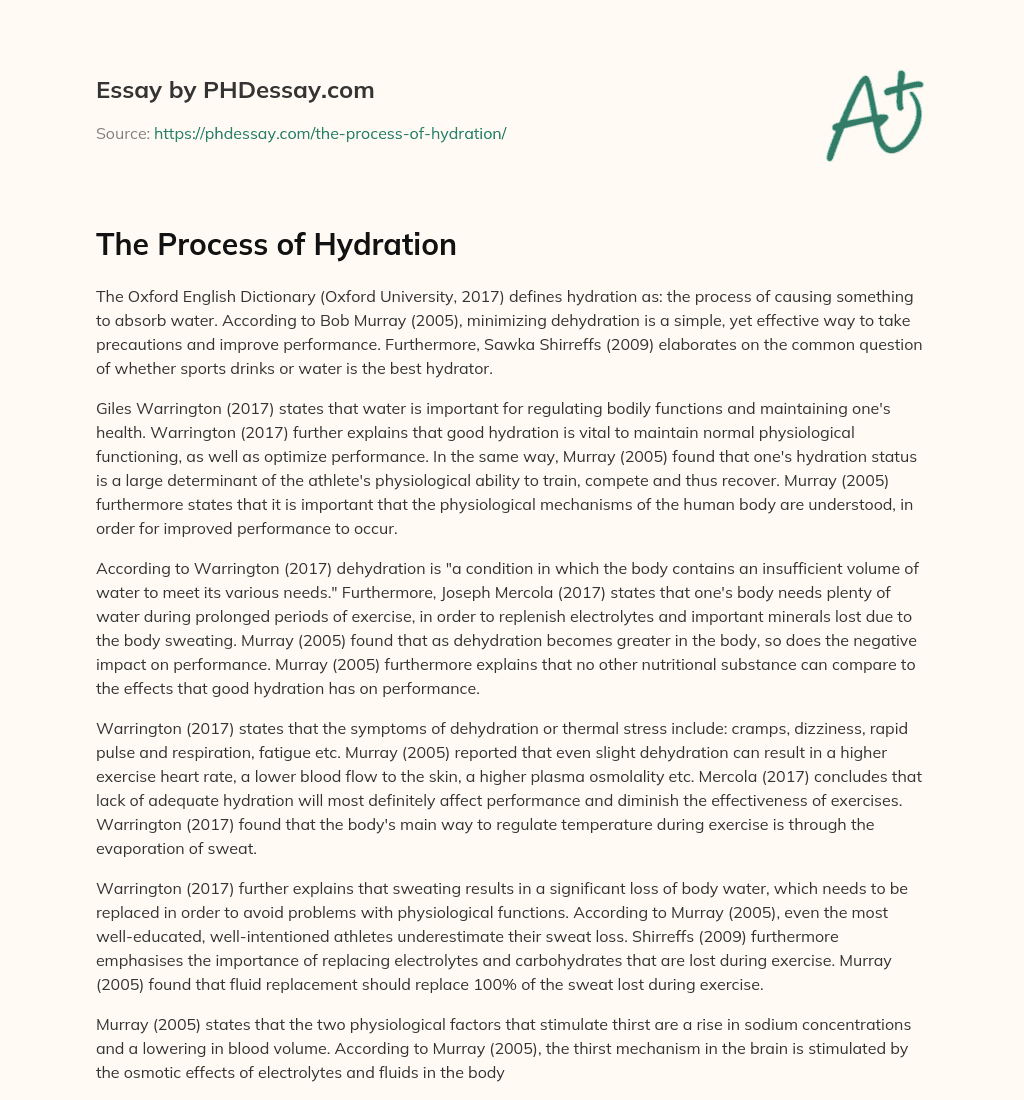 The Process of Hydration - PHDessay.com