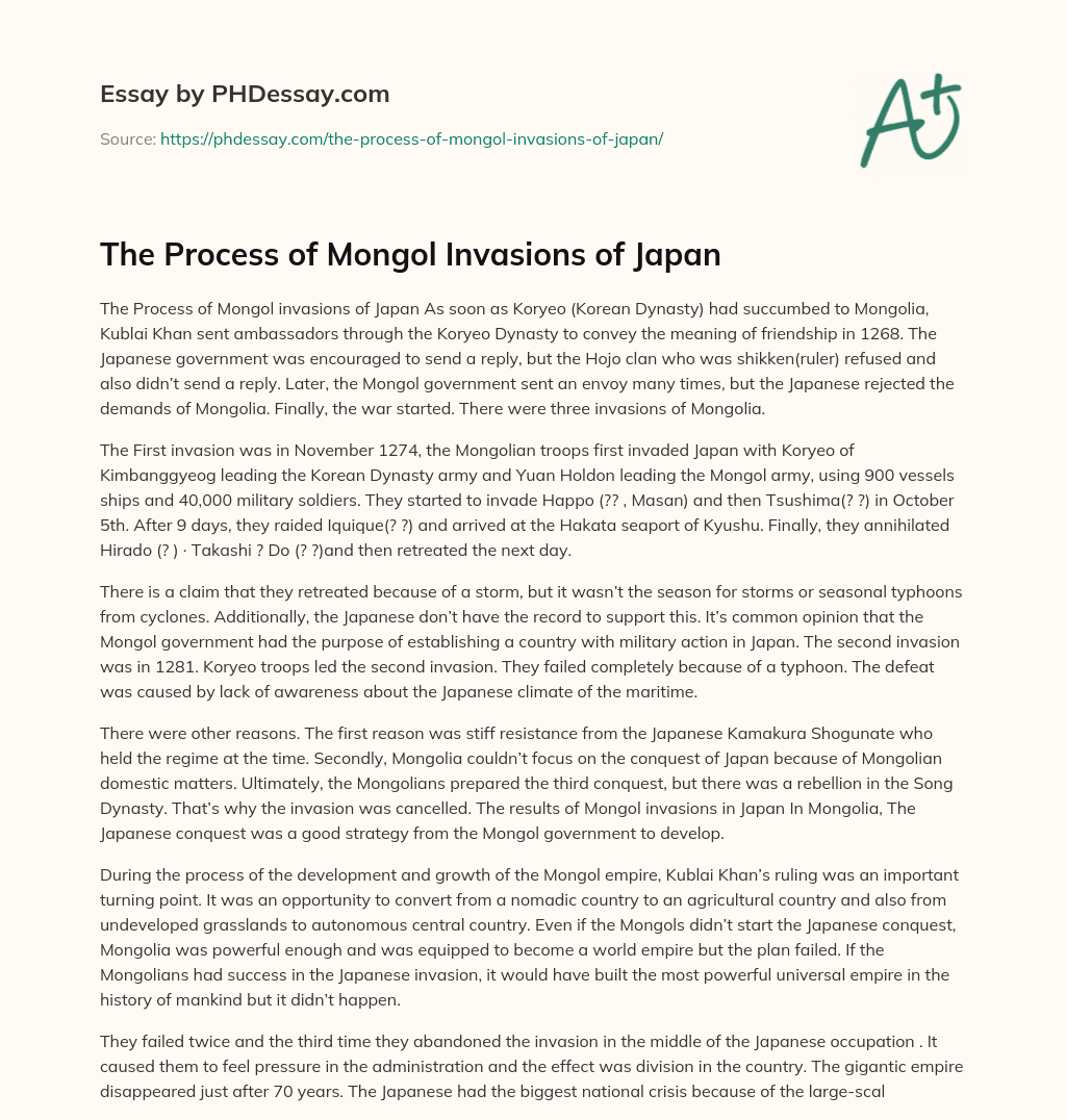 The Process of Mongol Invasions of Japan (600 Words) - PHDessay.com