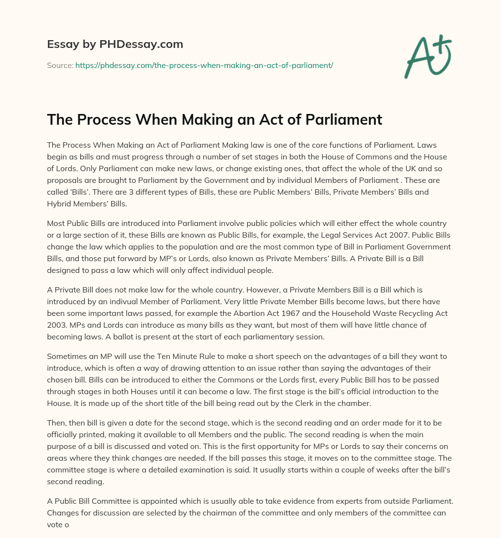 The Process When Making an Act of Parliament - PHDessay.com
