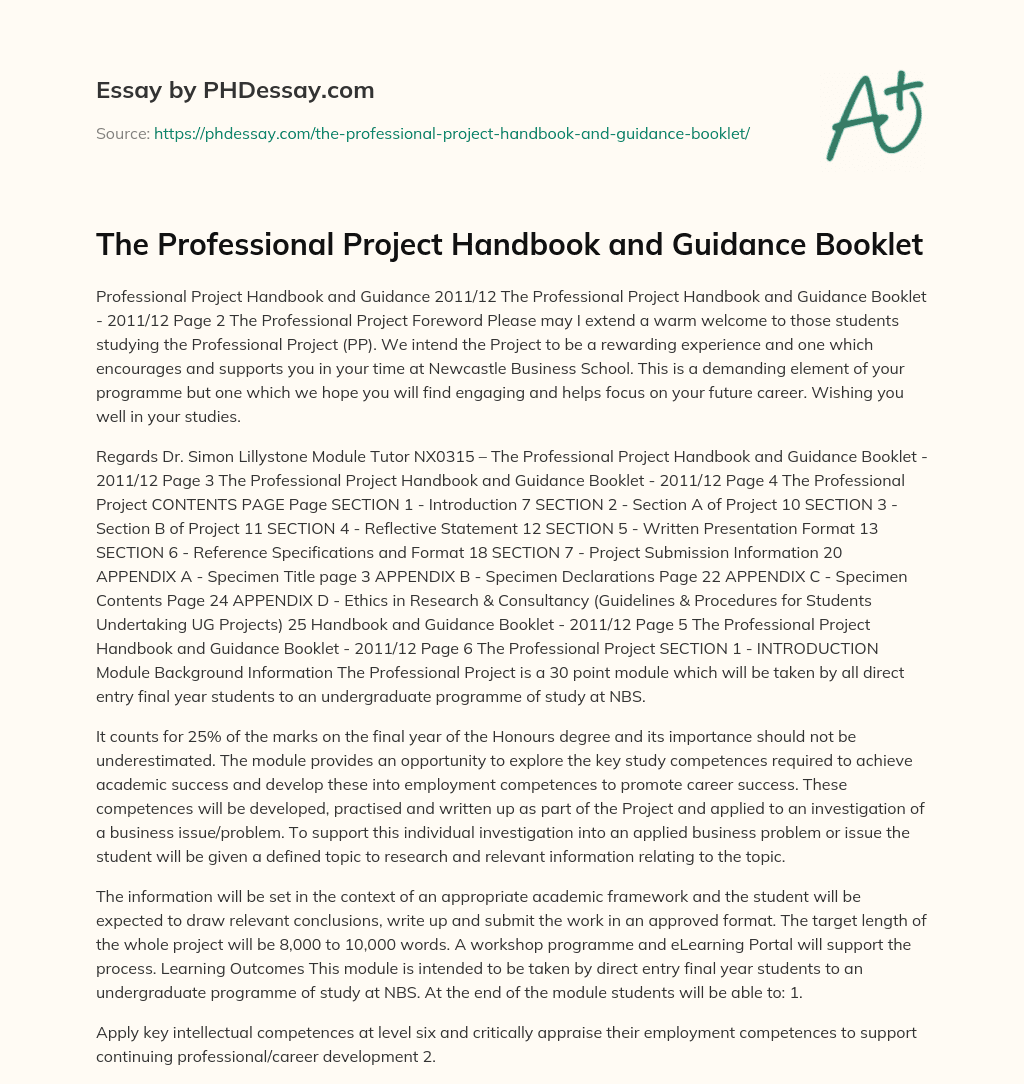The Professional Project Handbook and Guidance Booklet - PHDessay.com