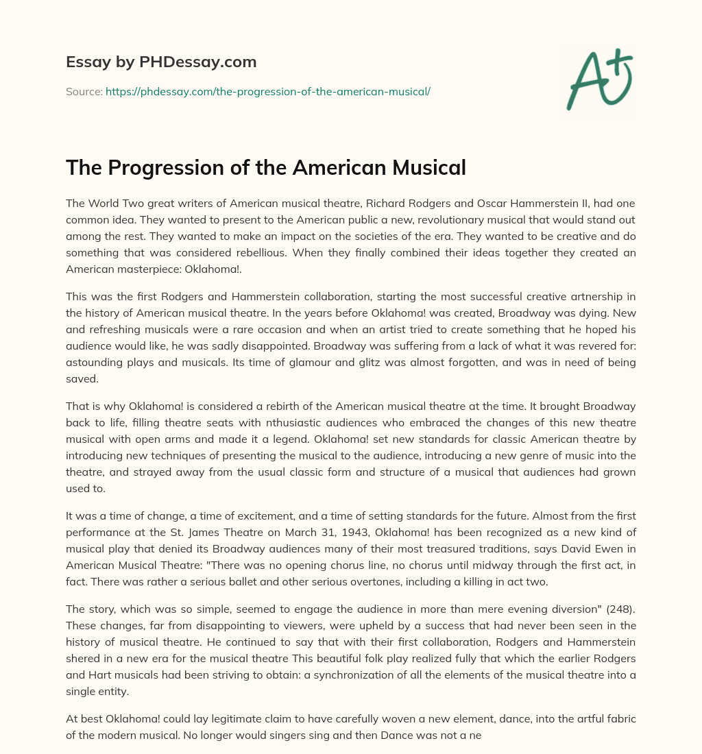 The Progression of the American Musical - PHDessay.com