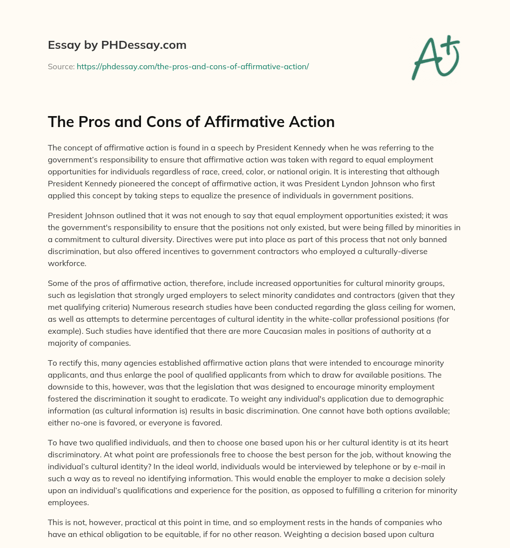 The Pros and Cons of Affirmative Action (600 Words) - PHDessay.com