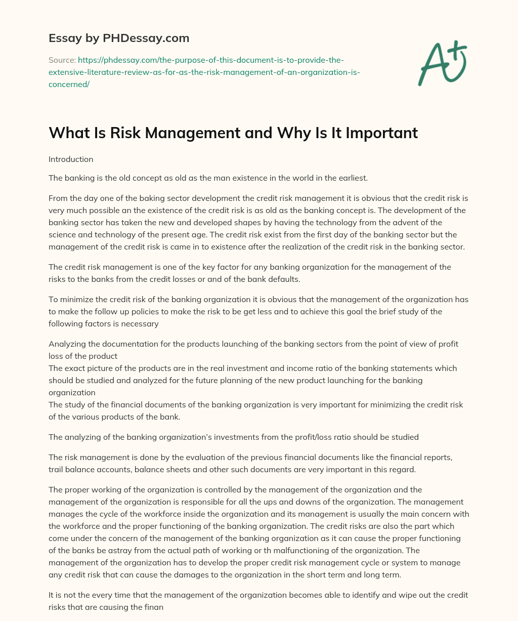 What Is Risk Management and Why Is It Important - PHDessay.com