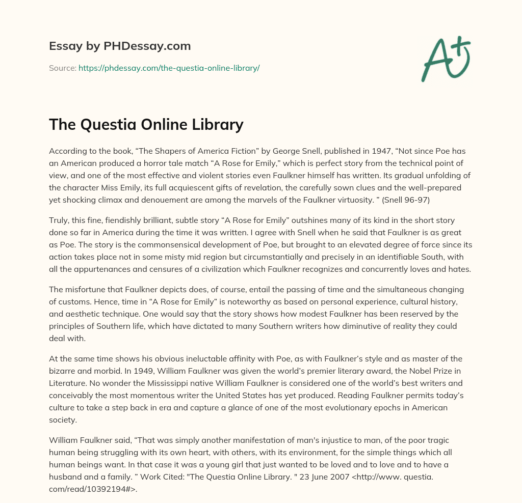 The Questia Online Library (400 Words) - PHDessay.com