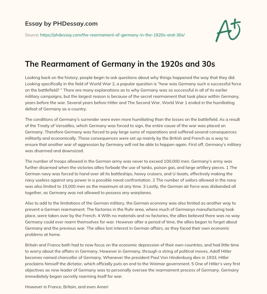 The Rearmament of Germany in the 1920s and 30s - PHDessay.com