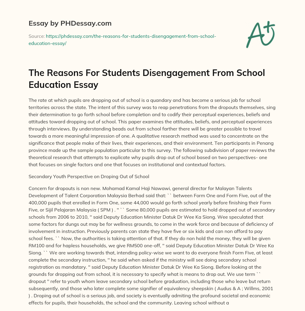 The Reasons For Students Disengagement From School Education Essay ...