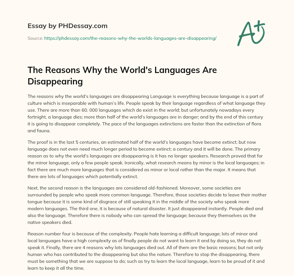 The Reasons Why the World's Languages Are Disappearing (400 Words ...