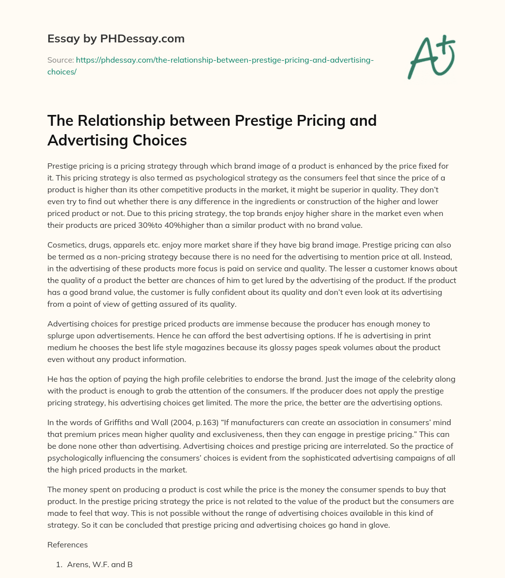 The Relationship Between Prestige Pricing And Advertising Choices ...