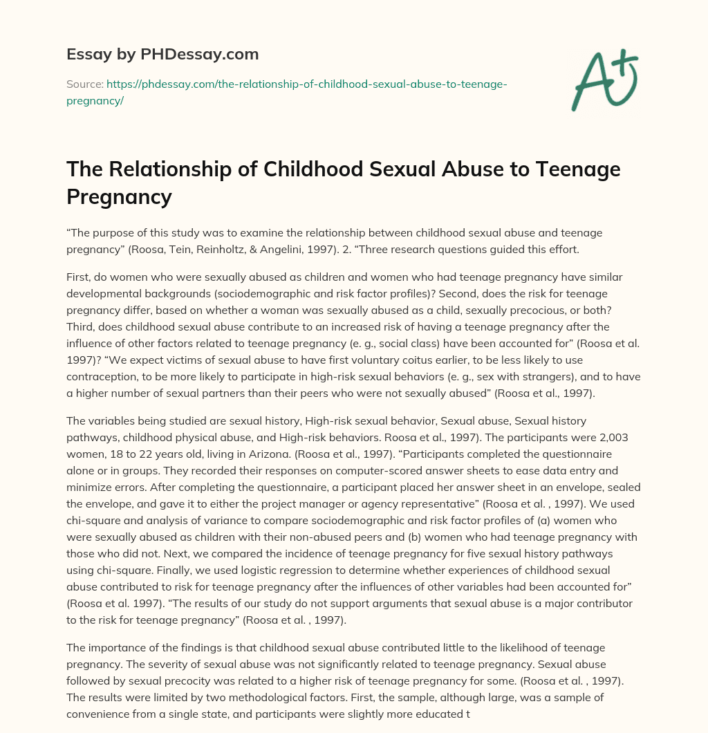 The Relationship of Childhood Sexual Abuse to Teenage Pregnancy ...