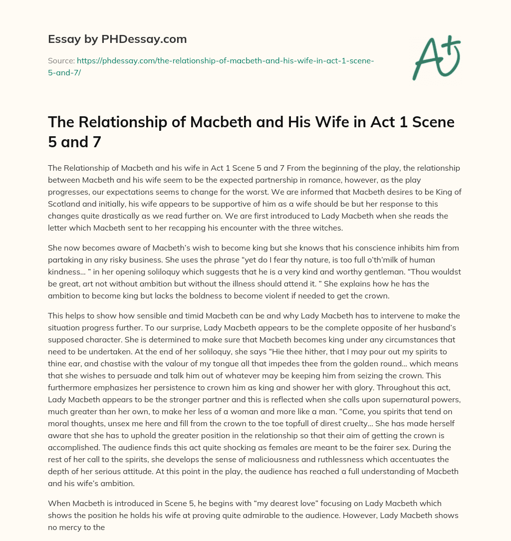 The Relationship of Macbeth and His Wife in Act 1 Scene 5 and 7 ...