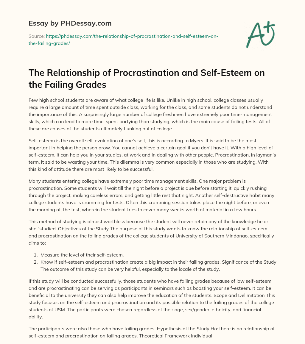 The Relationship Of Procrastination And Self-Esteem On The Failing ...