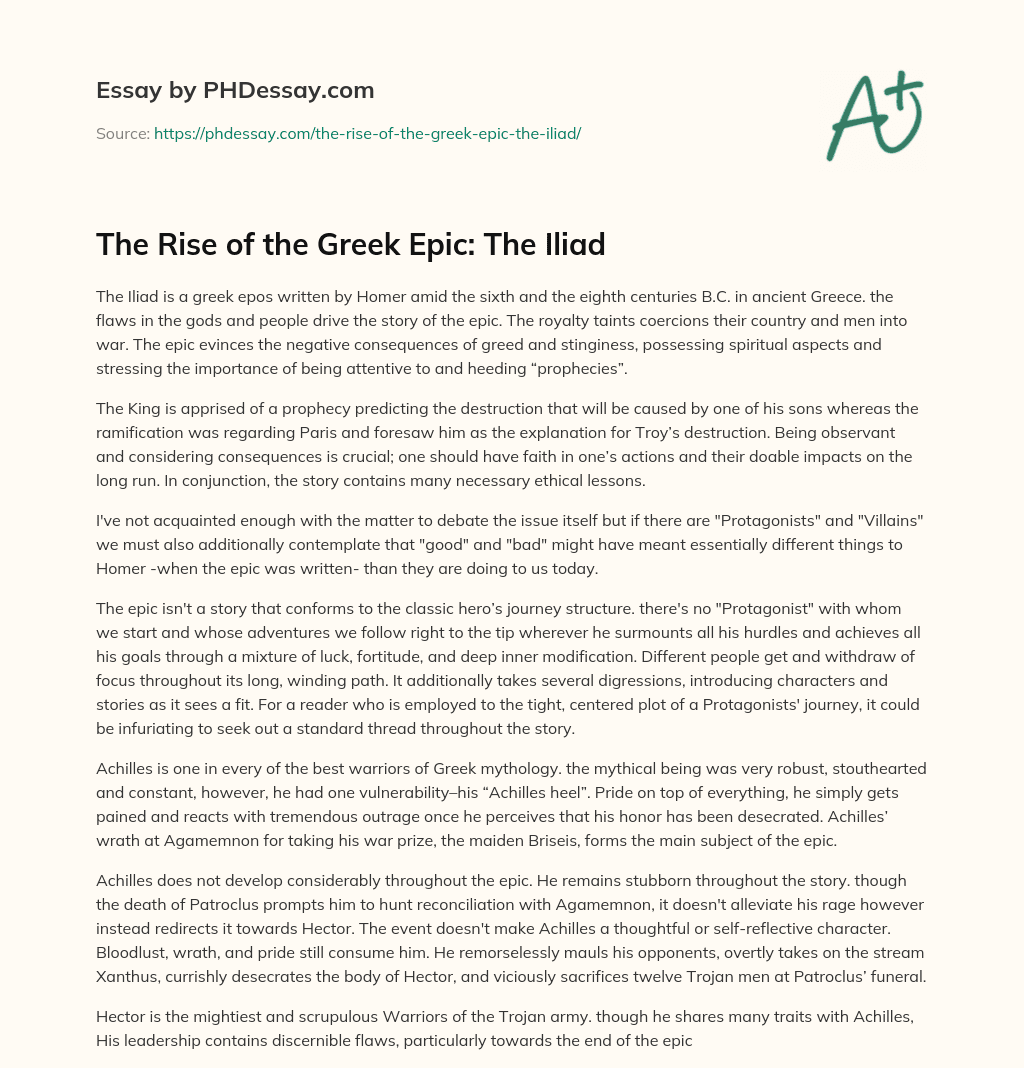 The Rise of the Greek Epic: The Iliad - PHDessay.com