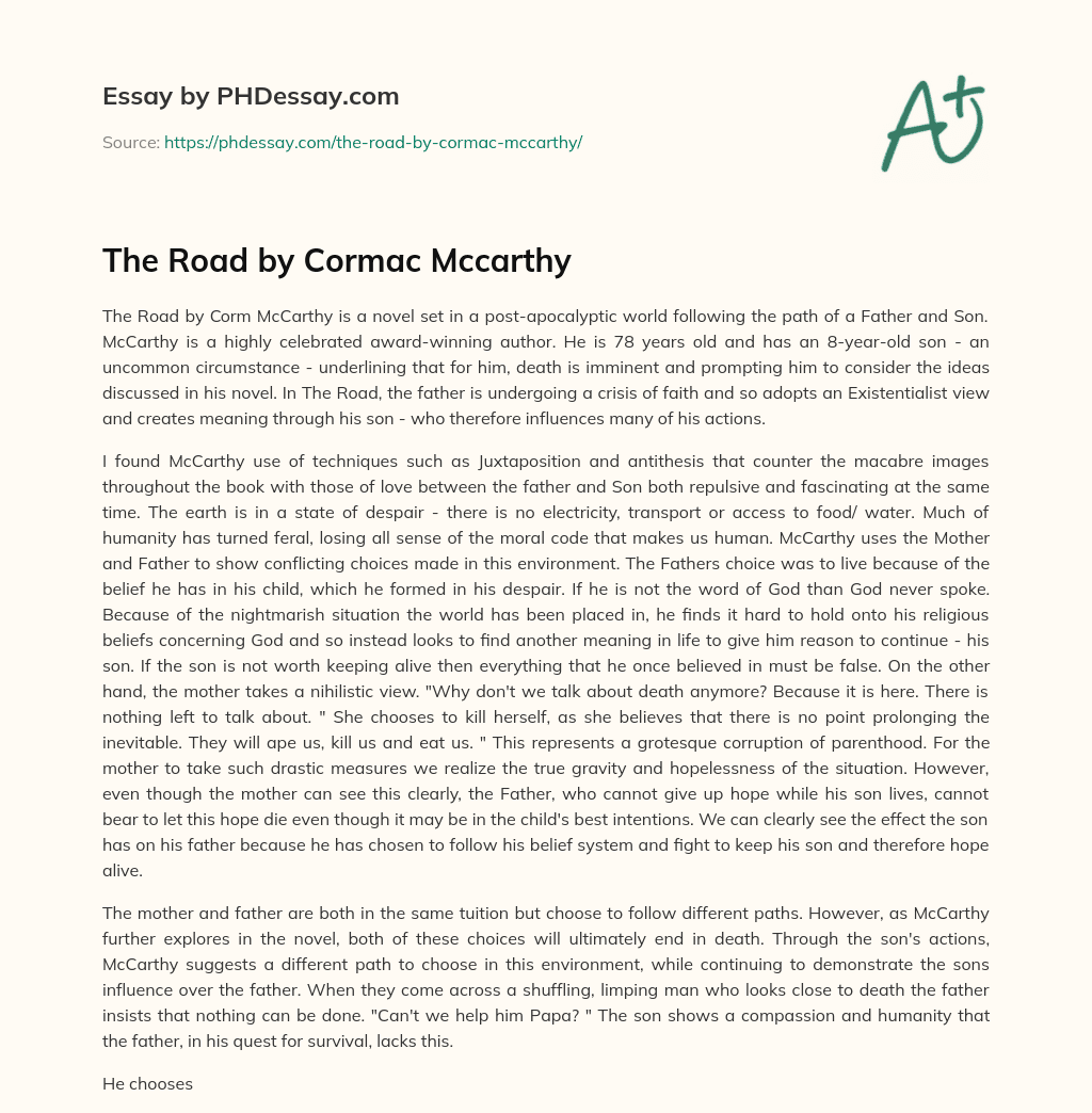 The Road by Cormac Mccarthy - PHDessay.com