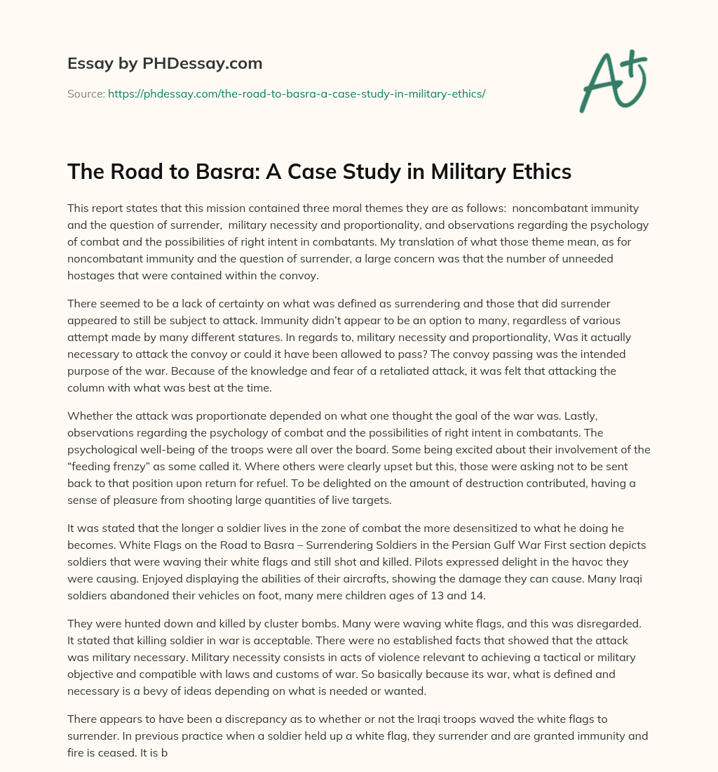 The Road to Basra: A Case Study in Military Ethics (500 Words ...