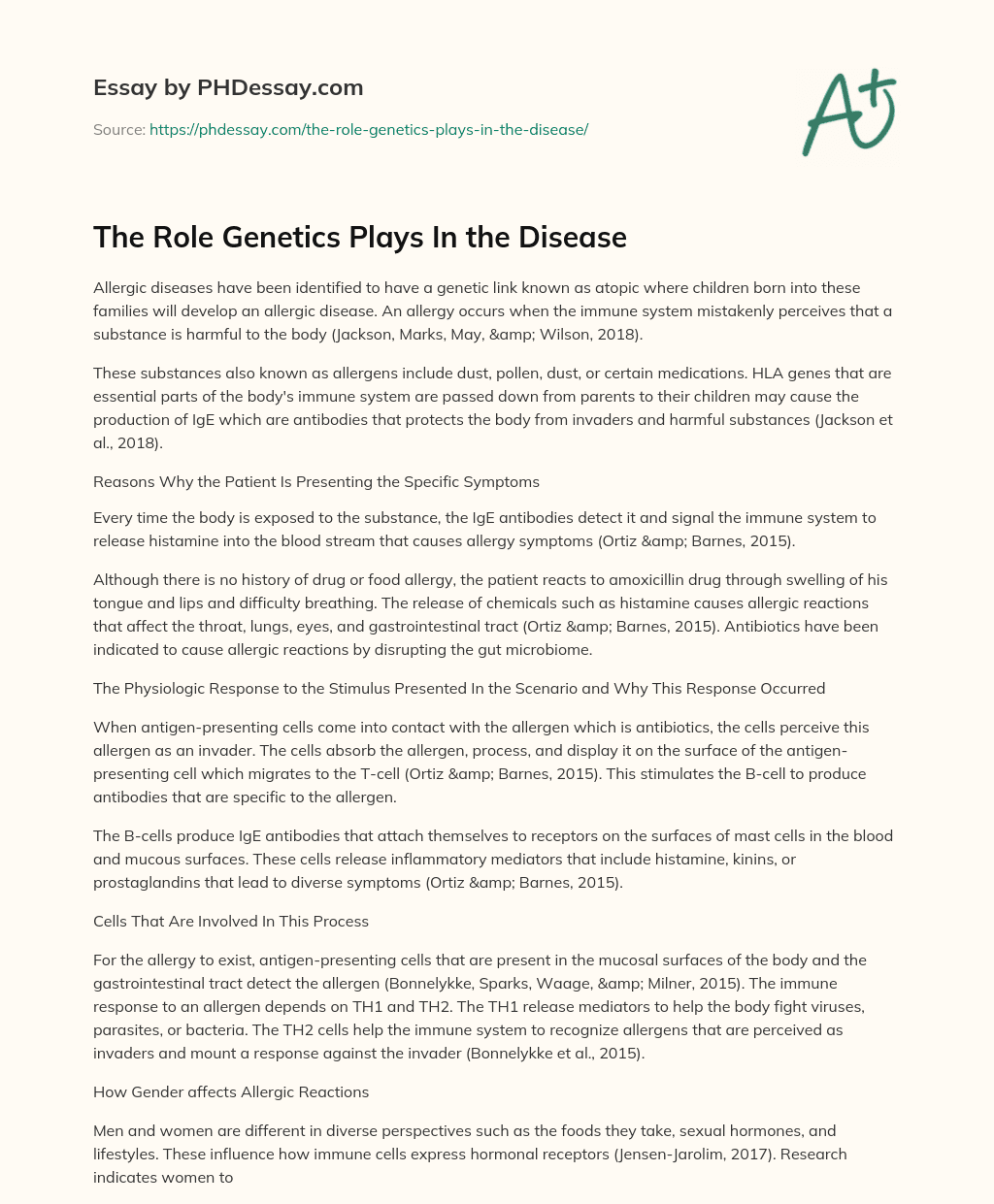 The Role Genetics Plays In the Disease (600 Words) - PHDessay.com