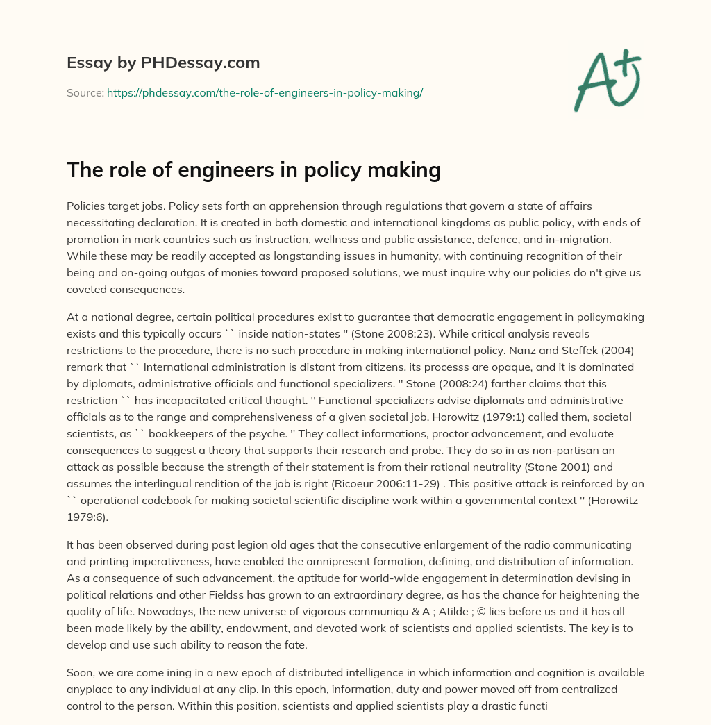 The role of engineers in policy making - PHDessay.com
