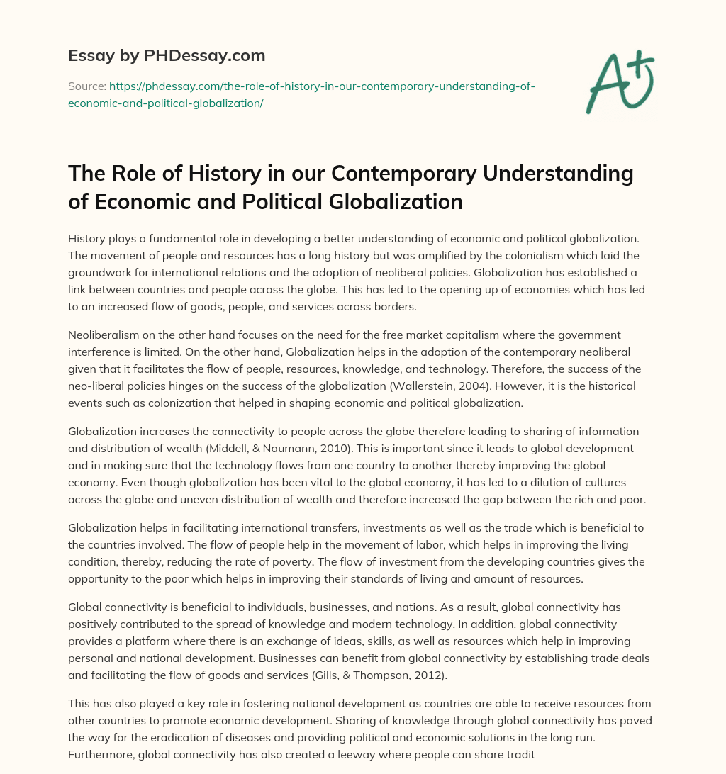 The Role of History in our Contemporary Understanding of Economic and ...