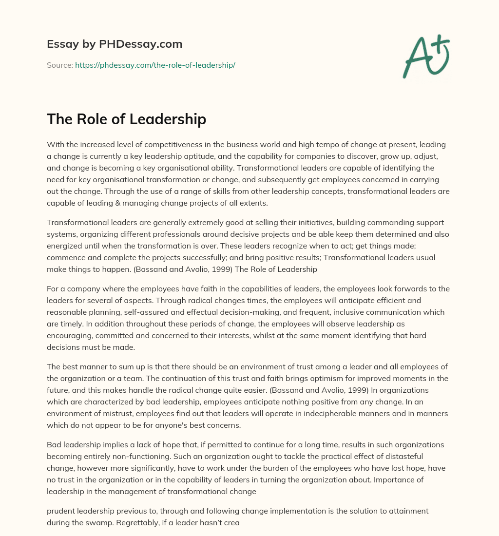 The Role of Leadership - PHDessay.com