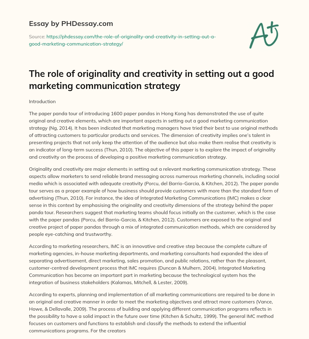 The role of originality and creativity in setting out a good marketing ...