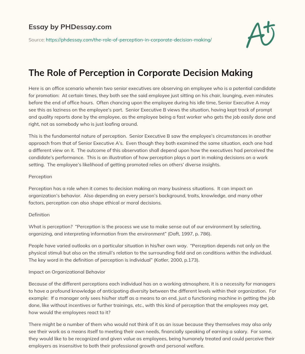 The Role of Perception in Corporate Decision Making - PHDessay.com