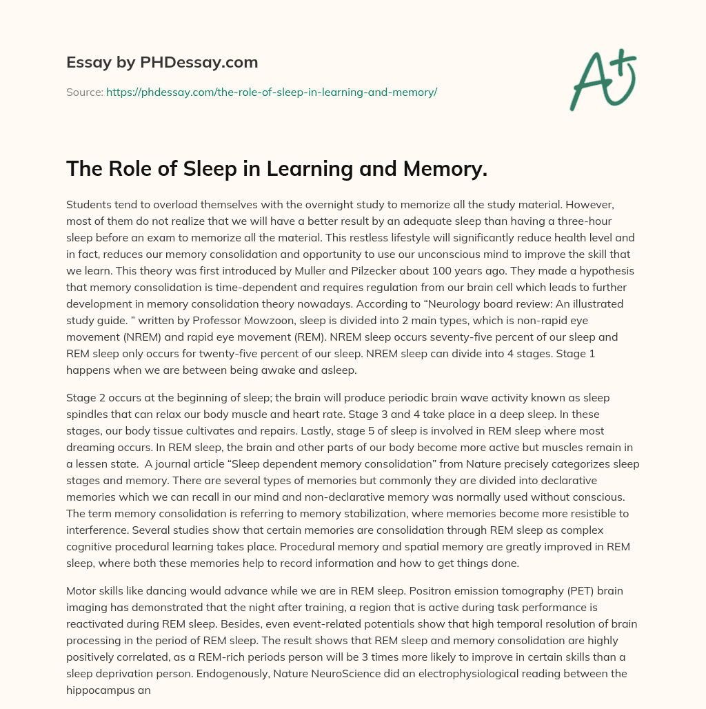 The Role of Sleep in Learning and Memory. - PHDessay.com