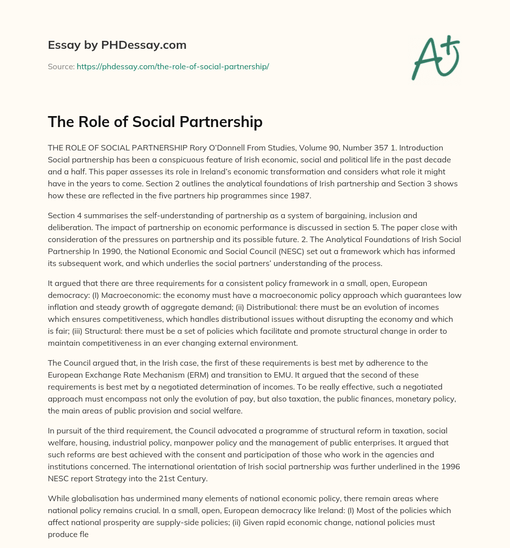 The Role of Social Partnership - PHDessay.com